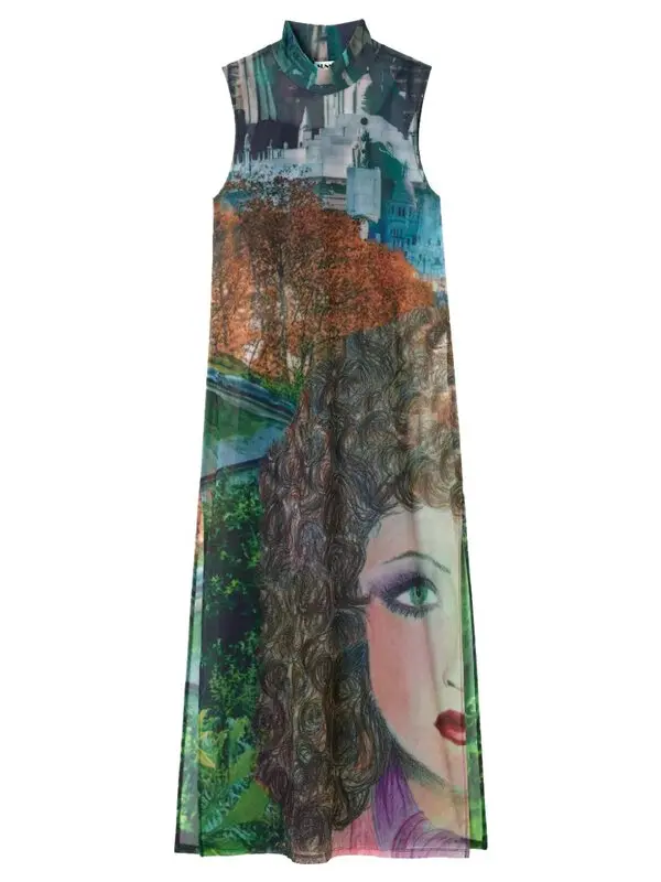 Sunnei Veronique-print Midi Dress - Blue