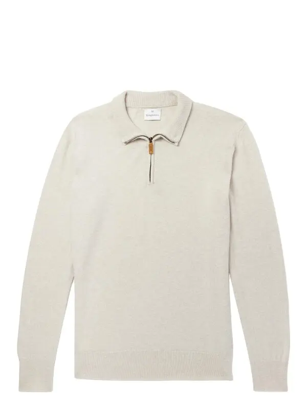 Kingsman Merino Wool And Cashmere-blend Half-zip Sweater - Neutrals
