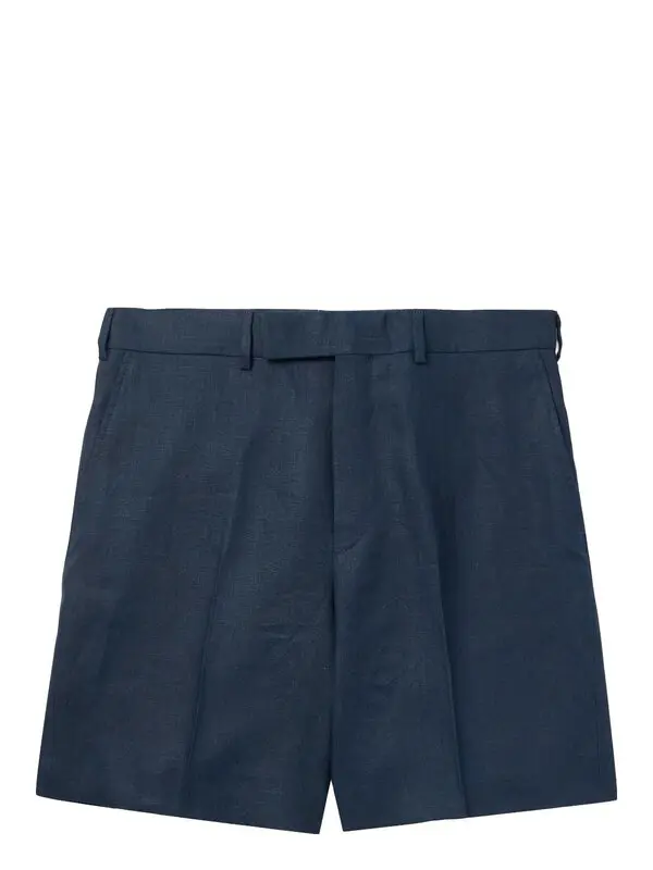 Kingsman Slim-fit Straight-leg Linen Shorts - Blue