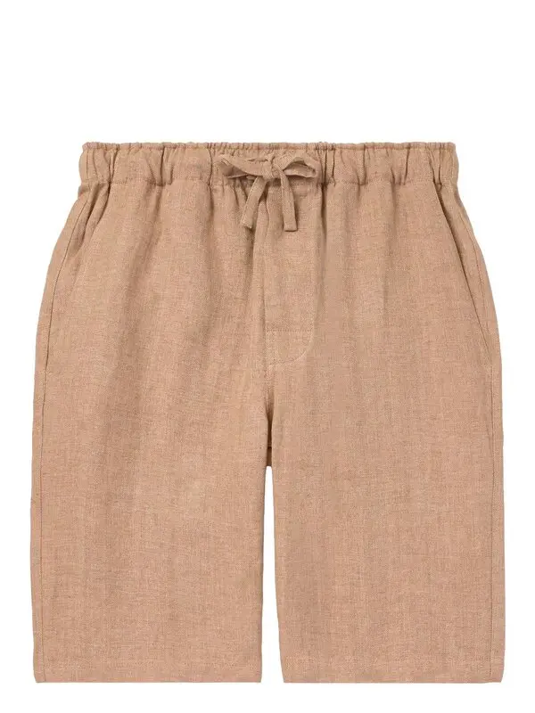 DE PETRILLO Straight-leg Herringbone Linen Drawstring Shorts - Neutrals