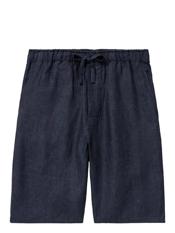 DE PETRILLO Slim-fit Straight-leg Linen Drawstring Shorts - Blue