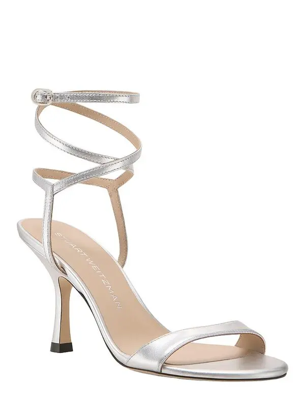 STUART WEITZMAN Nudist Wrap 85 High Heel Sandals - Silver
