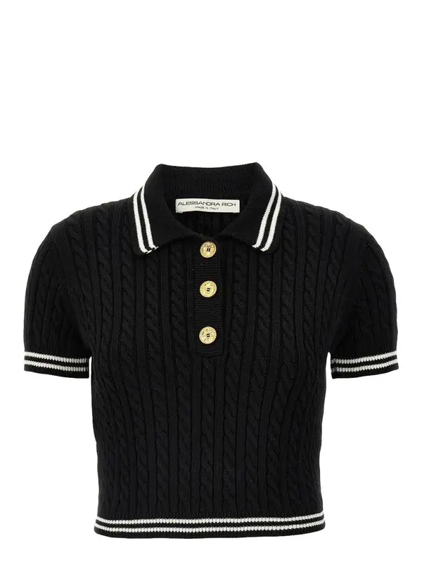 Alessandra Rich Braided Cotton Polo Shirt - Multicolor