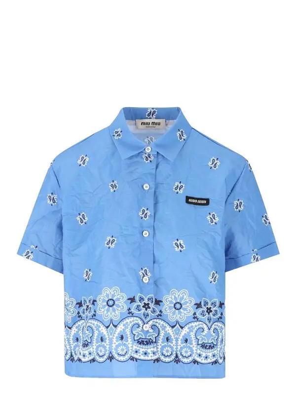 Miu Miu Slub Poplin Shirt - Light Blue+white