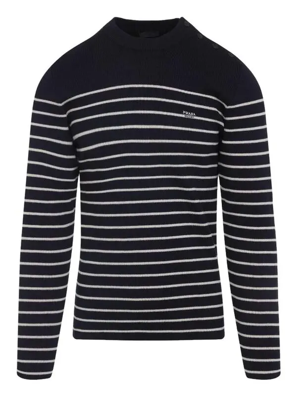 Prada Virgin Wool Crew Neck Sweater - Blue