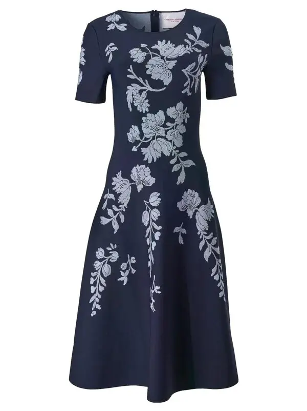 Carolina Herrera Floral Jacquard Dress - Blue