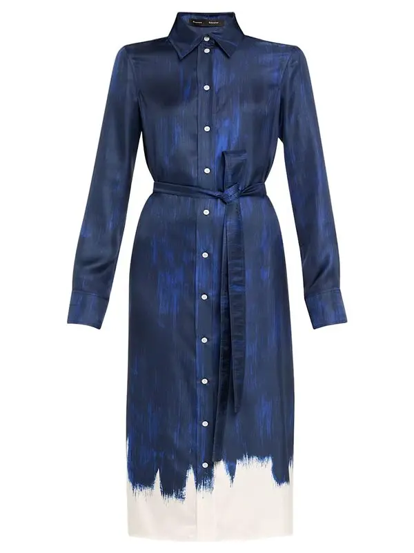 Proenza Schouler Amaya Double-printed Tie Waist Silk Twill Dress - Cobalt Multi