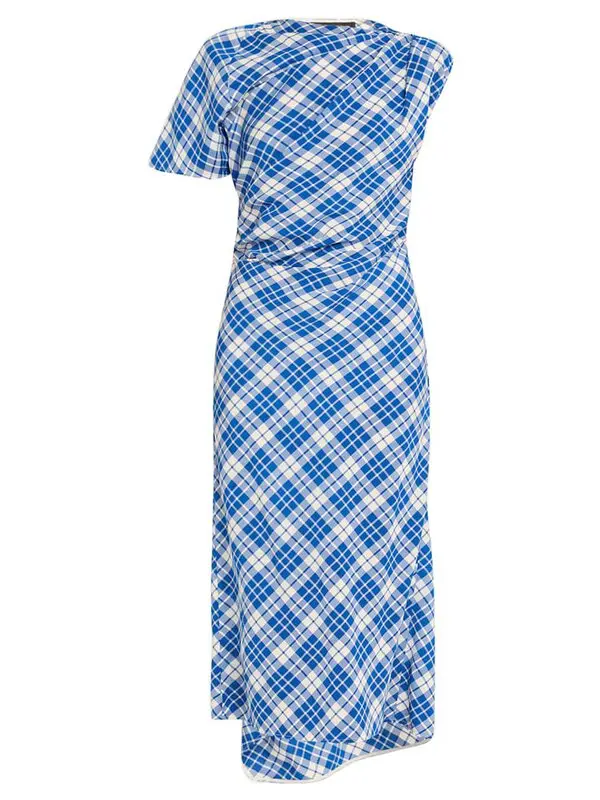 Proenza Schouler Hallie Crinkled Plaid Dress - Cobalt Multi