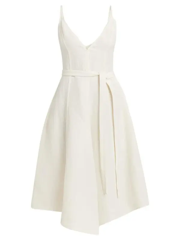 Proenza Schouler Elaine Belted Linen-blend Midi Dress - Ecru