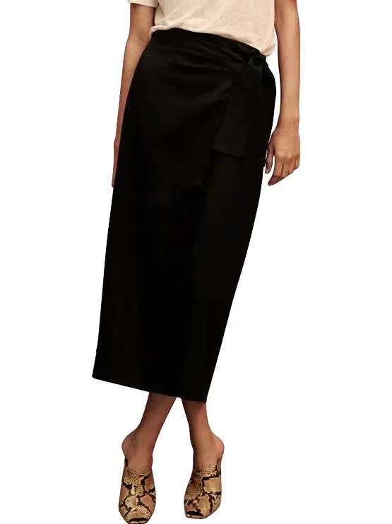 Mango Side Tie Linen Wrap Skirt - Black