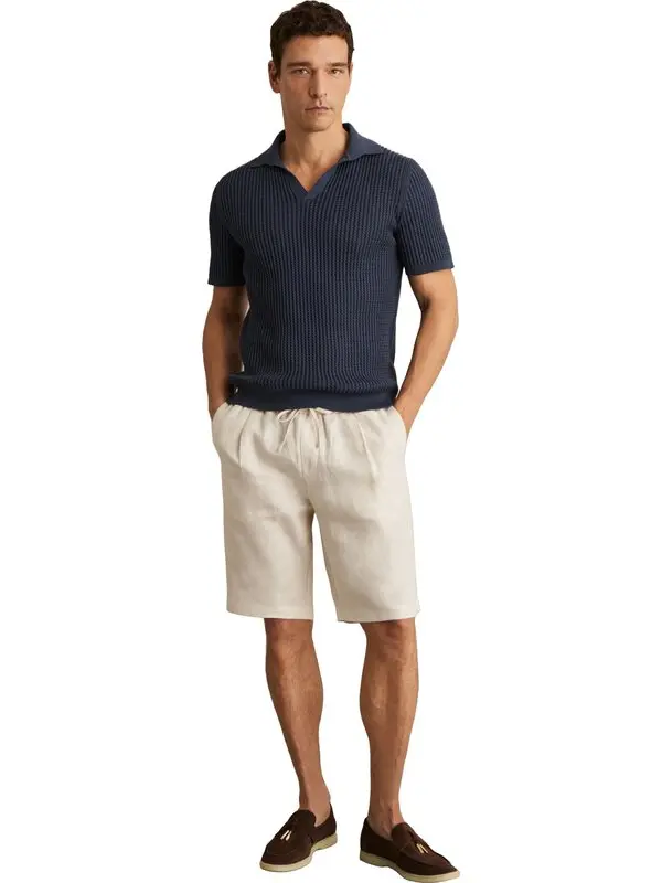 REISS Linen Drawstring Shorts - Stone
