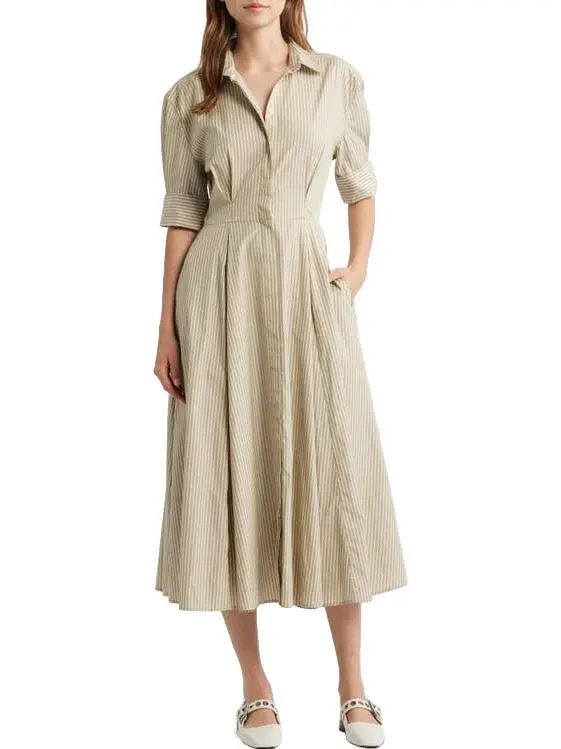 Rag & Bone Aiden Stripe Poplin Maxi Shirtdress - Beige Stripe