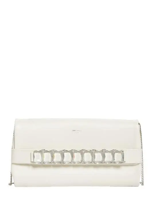 JIMMY CHOO Kya Crystal Embellished Clutch - Latte/ Crystal