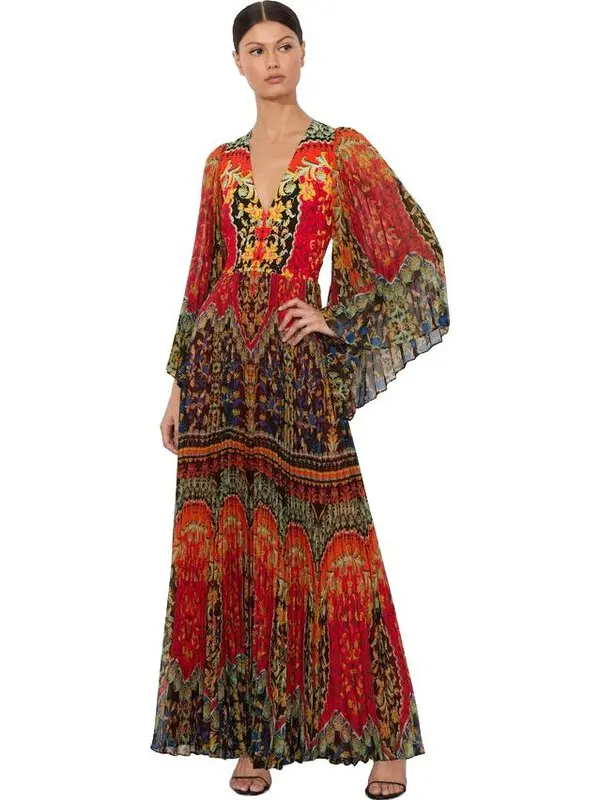 Alice + Olivia Bennet Pleated Maxi Dress - Red