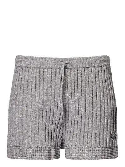 THE COUTURE CLUB Emblem-appliqué Ribbed Knit Shorts - Grey Marl