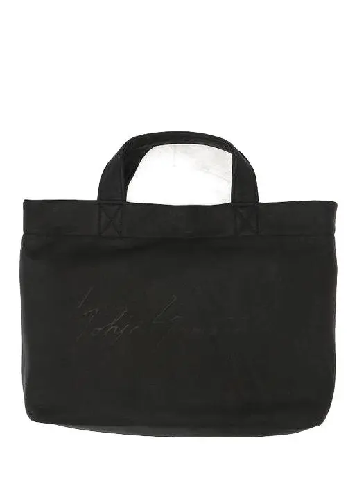 Yohji Yamamoto Hammered Leather Tote Bag With Embossed Signature - Black