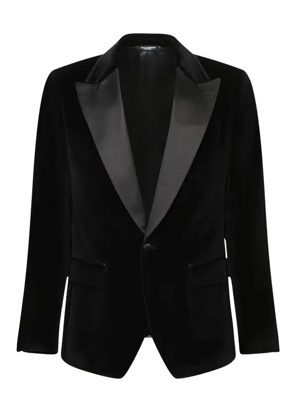 Dolce & Gabbana Velvet Blazer With Satin Lapels - Black