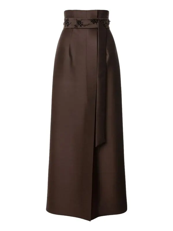Alberta Ferretti Satin High-waisted Midi Skirt - Brown
