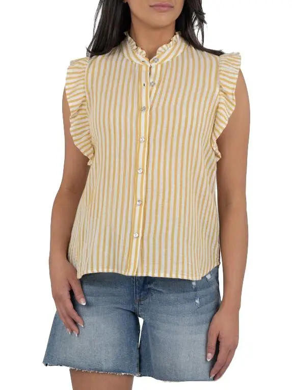 Kut From The Kloth Striped Sleeveless Ruffle Shirt - Yellow/ White