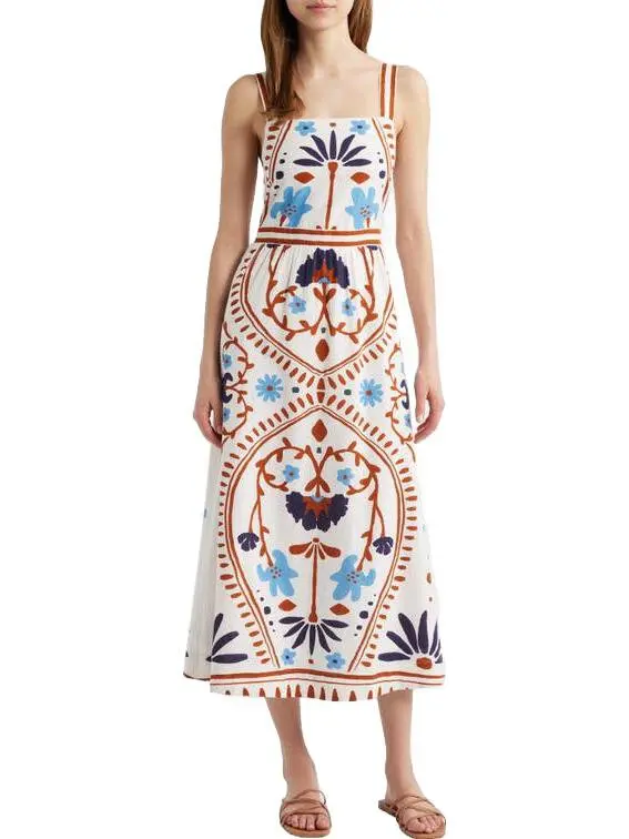 CLEOBELLA Carmen Mixed Print Cotton & Linen Midi Dress - Liliana Print