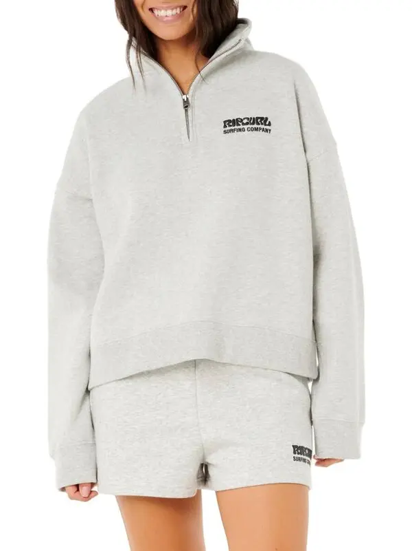 Rip Curl Surf Puff Logo Quarter Zip Sweatshirt - Grey Marle