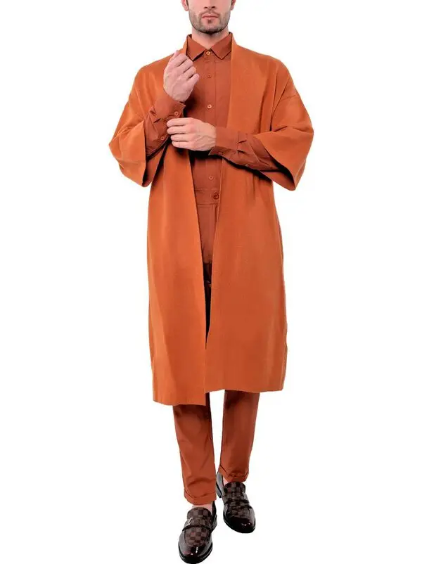 DAI MODA Long Open Sweater Duster - Rust