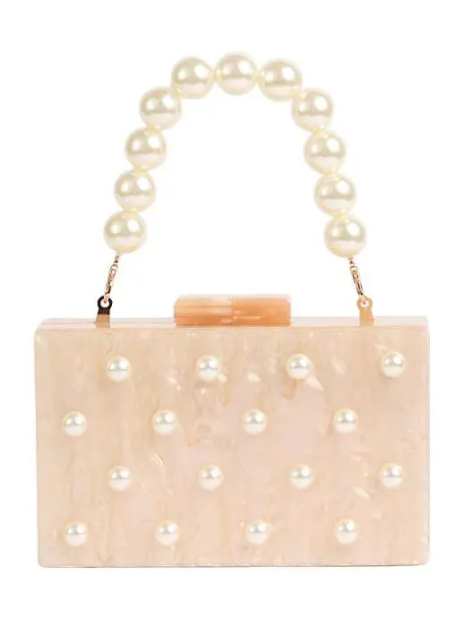 LK BENNETT Malia Pearl Resin Box Clutch Bag - Cre-cream