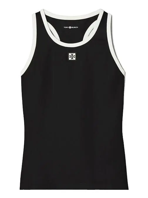 Tory Burch Jersey Racerback Tennis Tank Top - Black/snow White