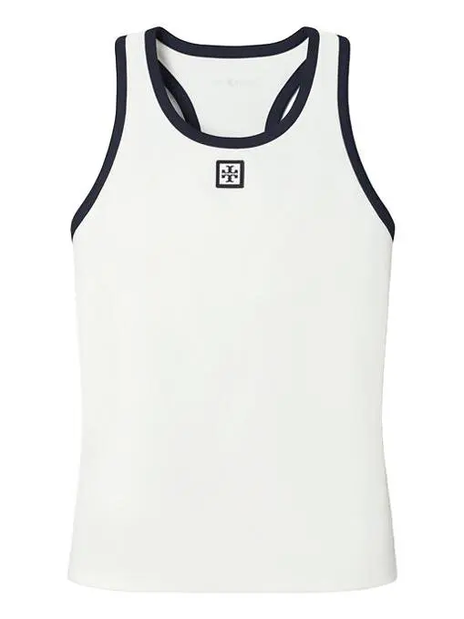 Tory Burch Jersey Racerback Tennis Tank Top - Snow White/deep Navy