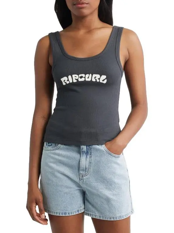 Rip Curl Surf Puff Logo Graphic Tank - Washed Black/ Cream