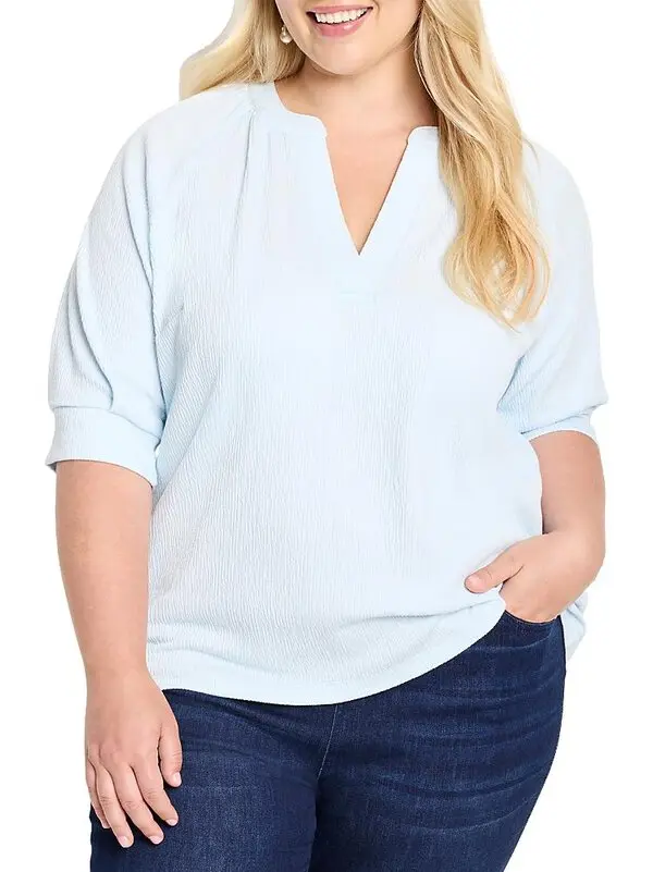 NIC+ZOE Crinkle Knit Cafe Top - Pale Sky