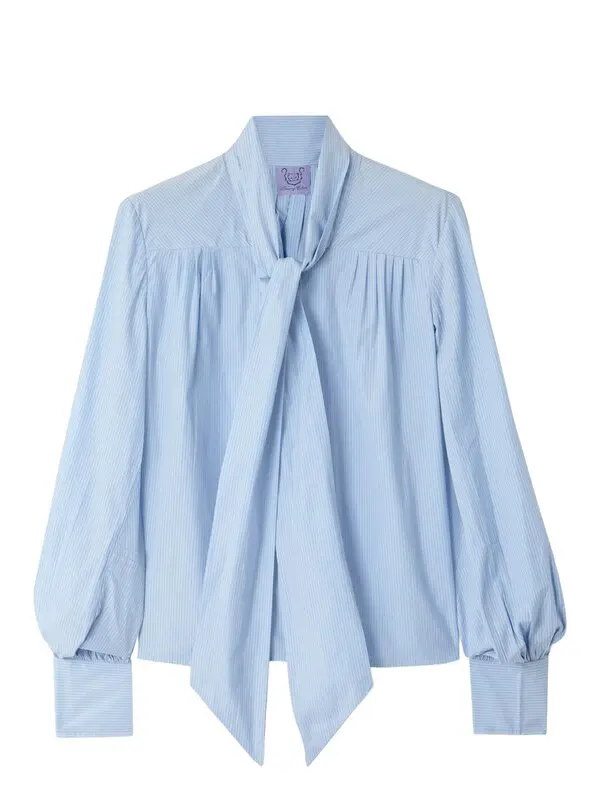 Thierry Colson Alba Pussy-bow Striped Blouse - Blue