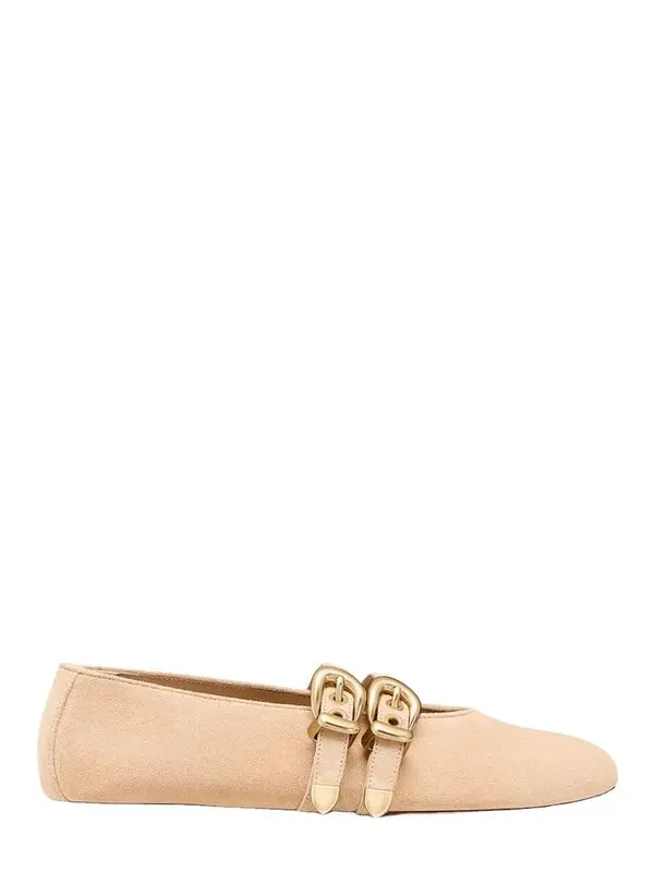 STUART WEITZMAN Maven Suede Ballerina Flats With Buckles - Beige