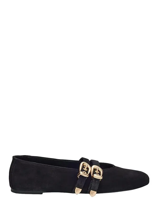 STUART WEITZMAN Maven Suede Ballerina Flats With Buckles - Black