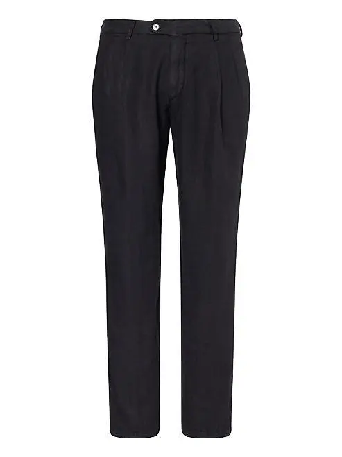 OSCAR JACOBSON Deyton Tapered Linen Trousers - Black