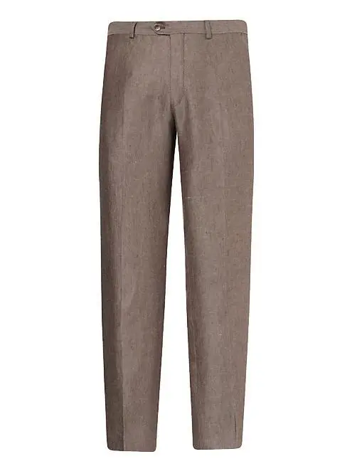 OSCAR JACOBSON Tapered Linen Trousers - Dusk Brown
