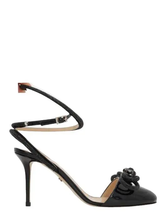 Mach & Mach Patent Leather Sandals With Crystal Bows - Black
