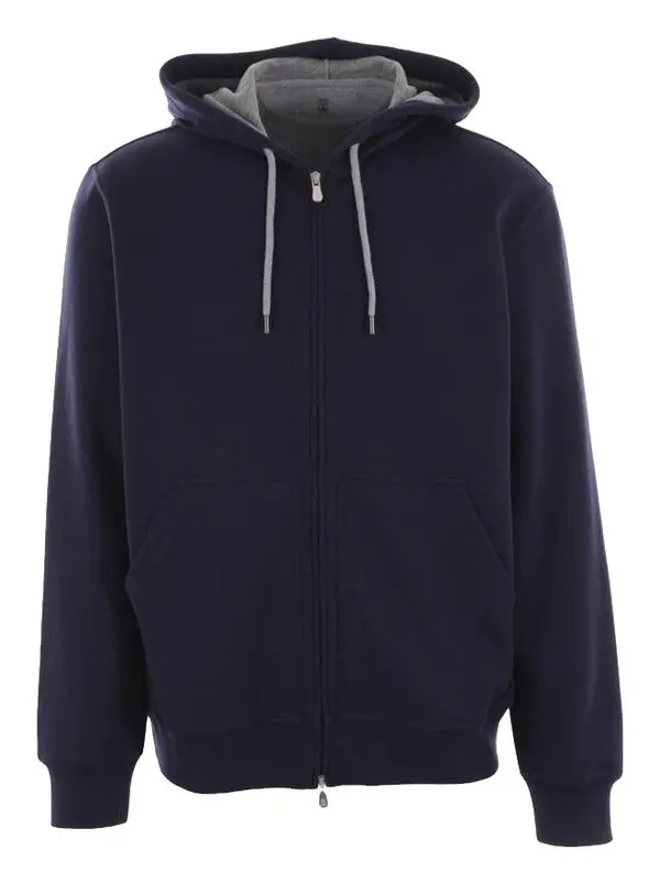 Brunello Cucinelli Hooded Jersey Sweater - Blue