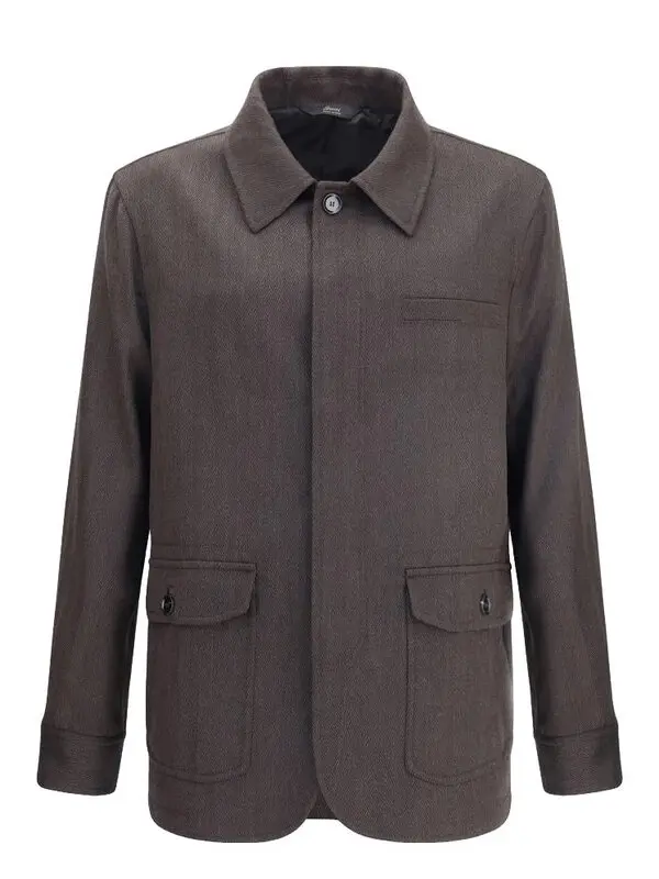 Brioni Herringbone Fabric Jacket - Brown