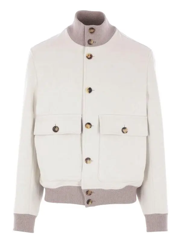 Brunello Cucinelli Wool Flannel Bomber Jacket - Panama/cortex+ruby