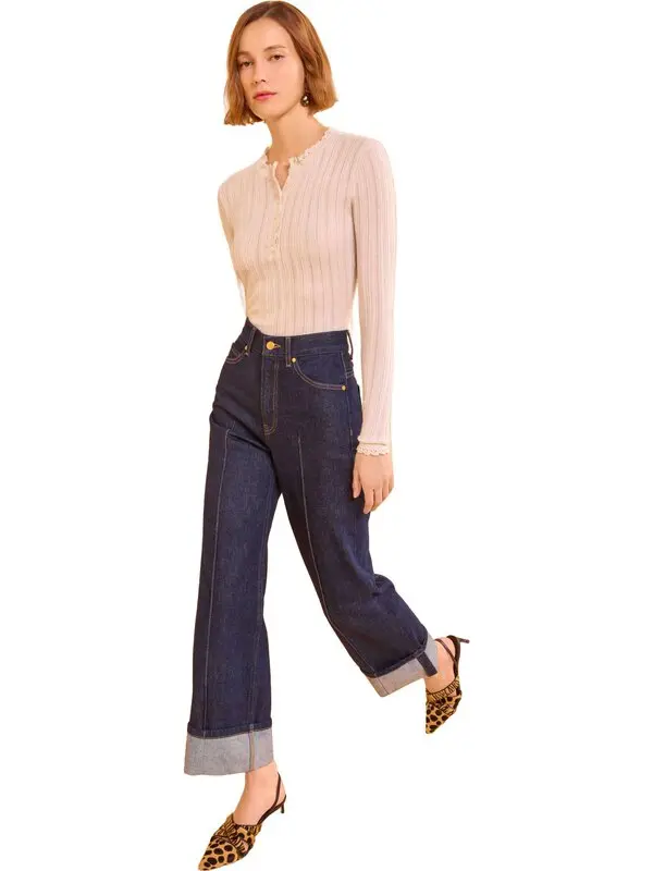 Ulla Johnson Delia Long Sleeve Henley Knit Top - Pristine