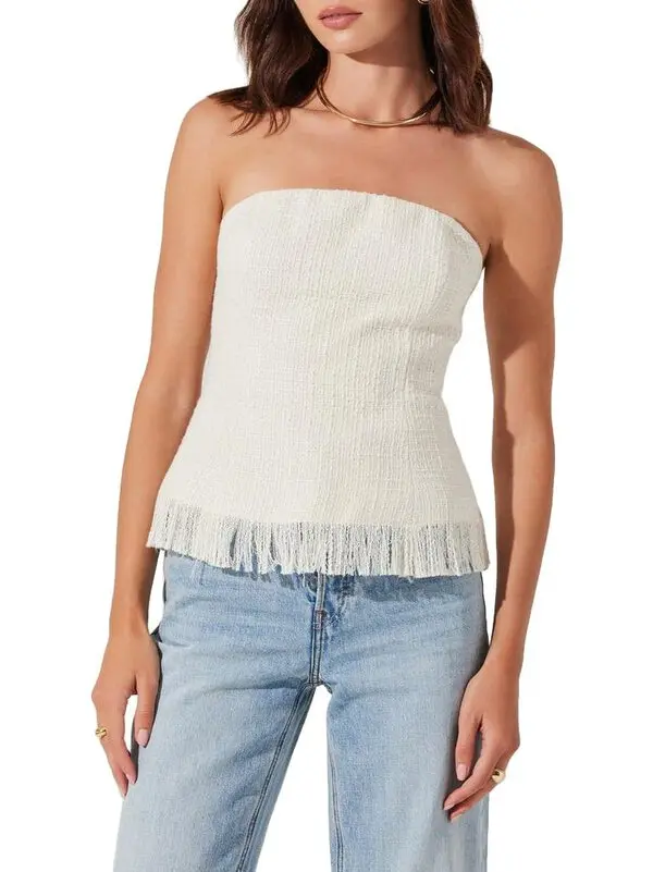 Astr The Label Lorene Strapless Tweed Top - Cream