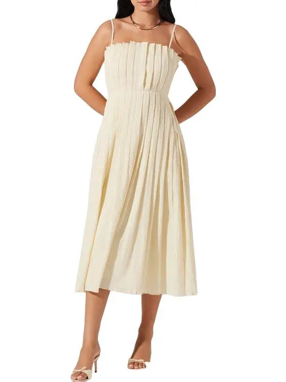 Astr The Label Pleated Crinkle Midi Dress - Soft Yellow