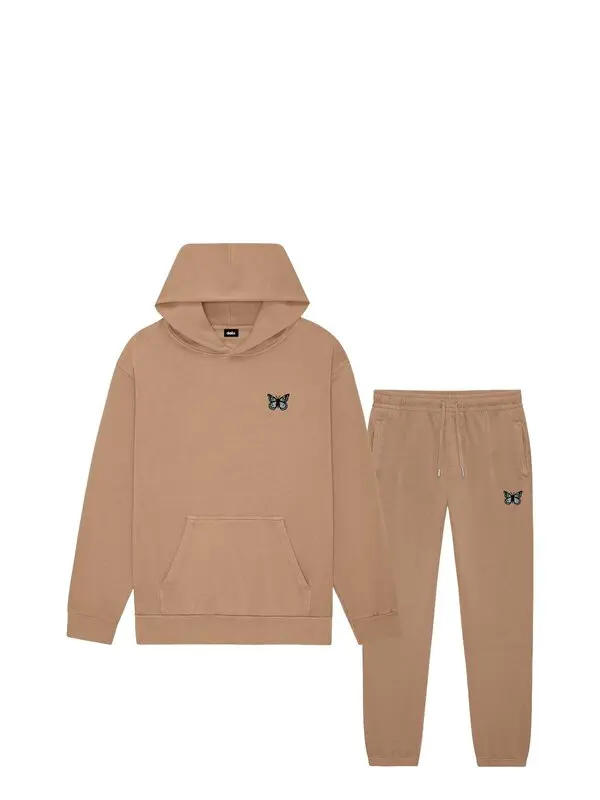 DALIX Butterfly Embroidered Midweight Fleece Sweatsuit - Camel