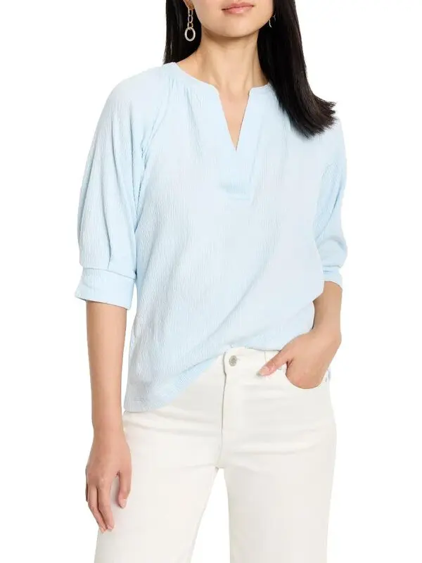 NIC+ZOE Elbow Sleeve Split Neck Top - Pale Sky
