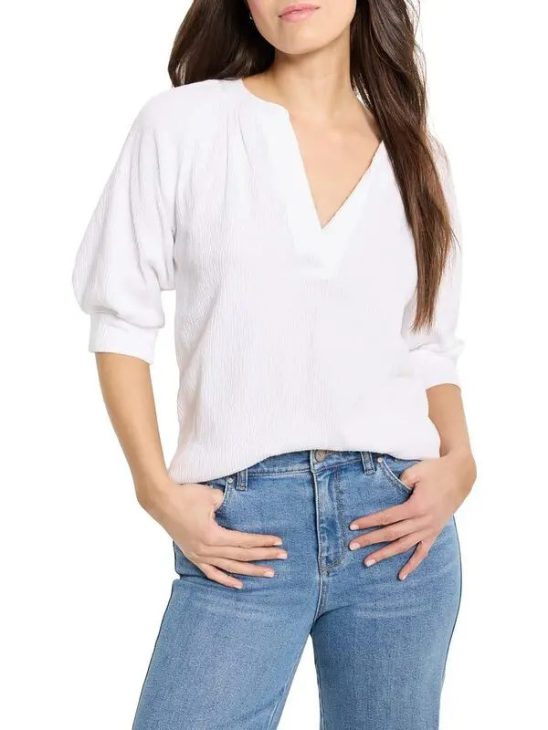 NIC+ZOE Elbow Sleeve Split Neck Top - Paper White