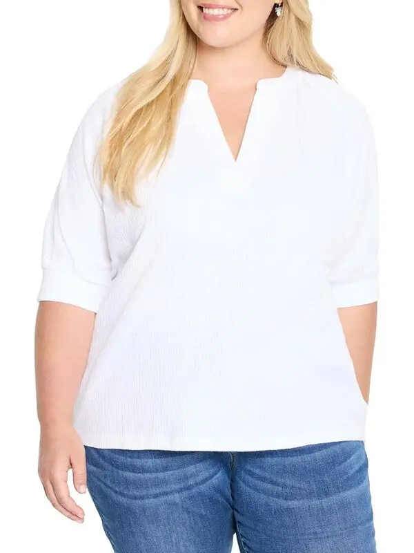 NIC+ZOE Elbow Sleeve Split Neck Top - Paper White