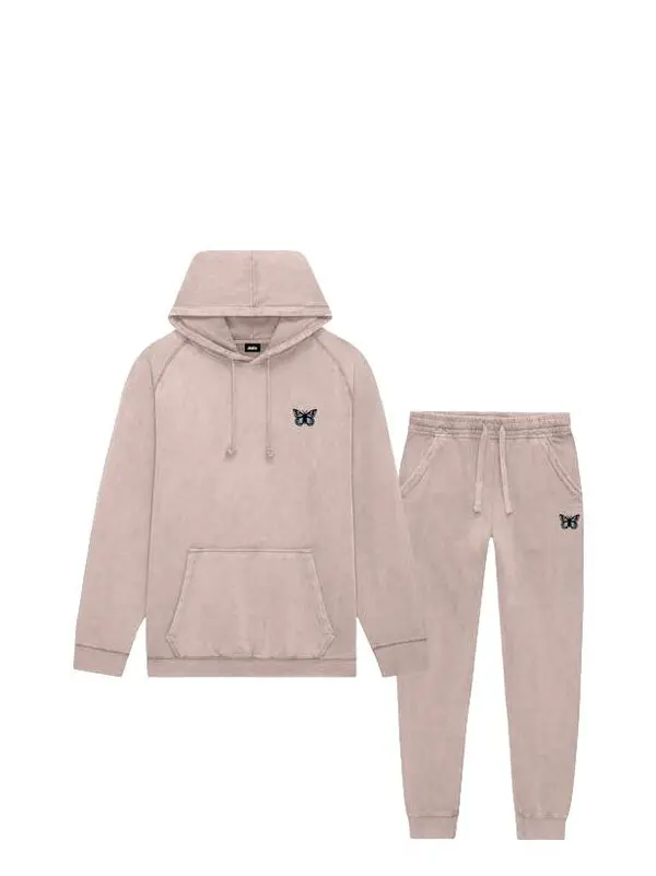 DALIX Butterfly Embroidered Fleece Sweatsuit Set - Zinc