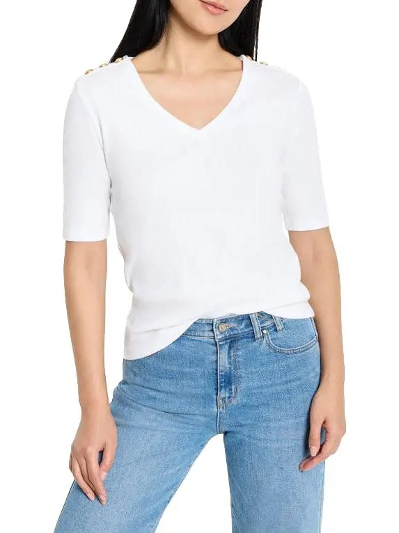 NIC+ZOE Button Shoulder Elbow Sleeve T-shirt - Paper White