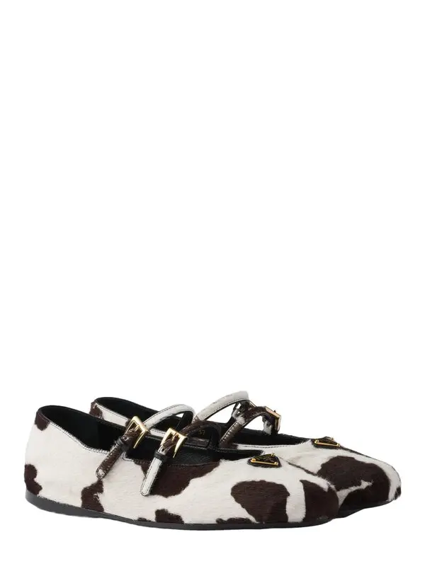 Prada Printed Leather Ballerinas - White/dark Brown